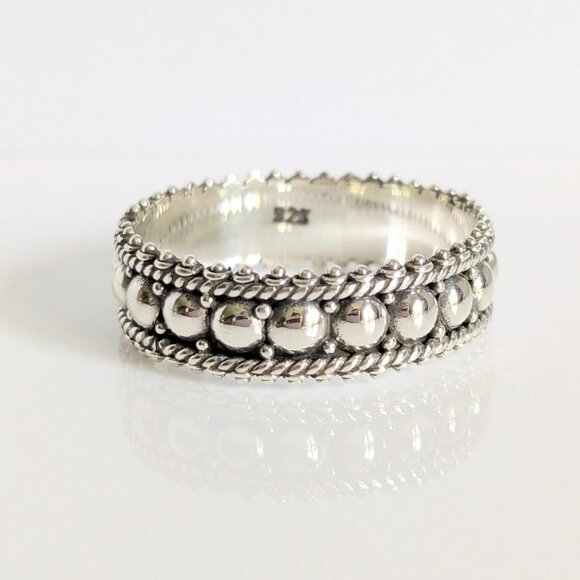 Jewelry | Sterling Silver Bali Ring 925 Stamped Bohemian Band Beaded ...